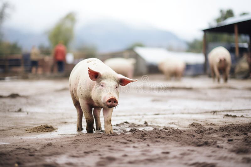 Domestic Pig in a Muddy Corral Stock Image - Image of country, rural ...