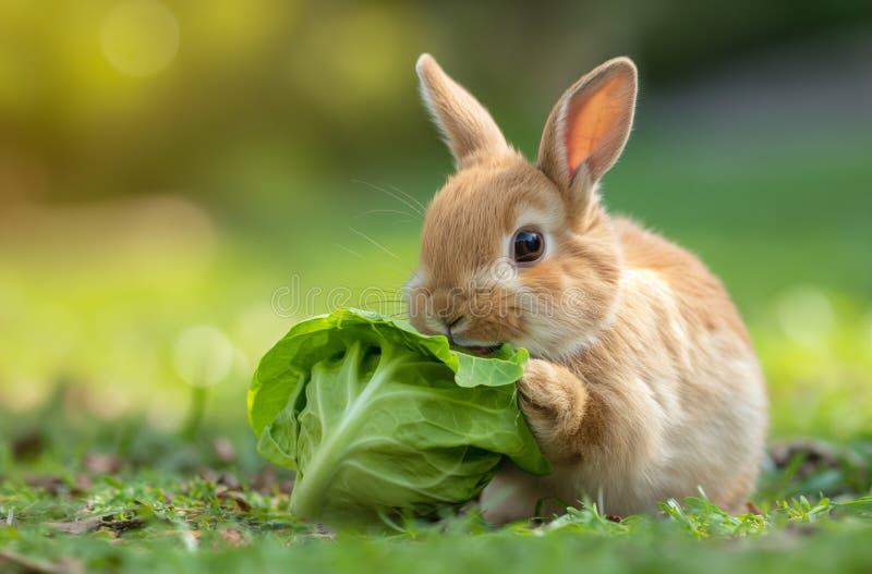 Domestic Rabbit with Cabbage Stock Photo - Image of outdoor, vibrant ...