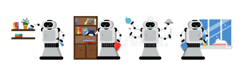 Domestic Robot for Automation Household Help Housekeeping Vector Set ...