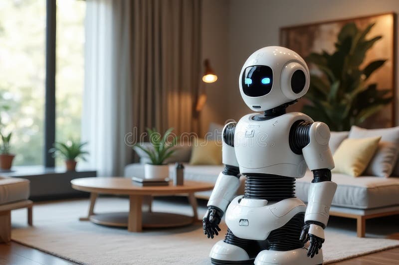 Domestic Robot in Modern House Design Stock Illustration - Illustration ...