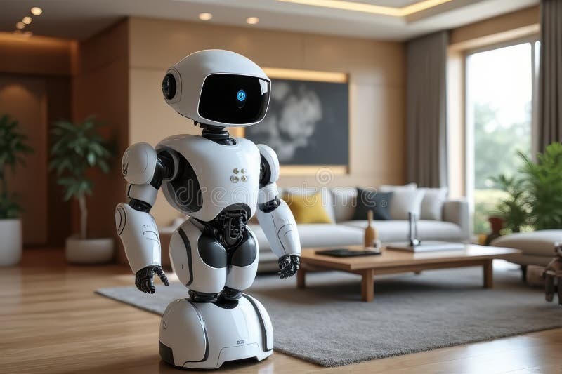 Domestic Robot in Stylish Residence Stock Illustration - Illustration ...