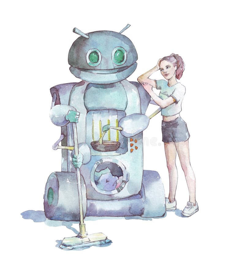 Domestic Robot Working Illustration Stock Illustration - Illustration ...