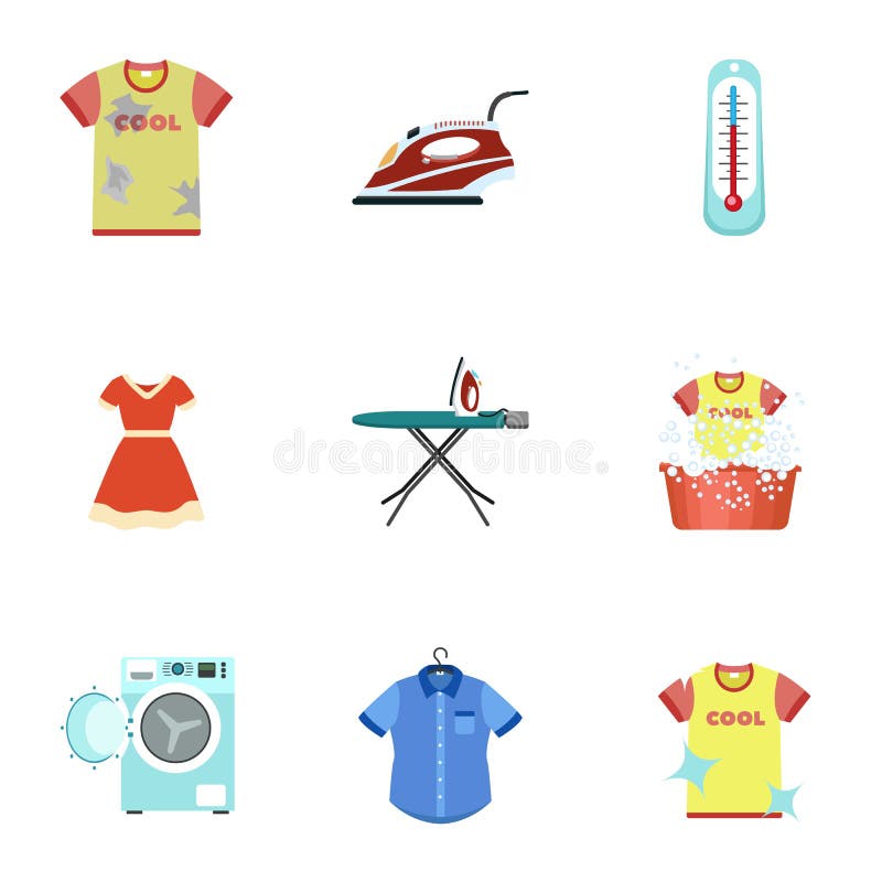 Domestic Wash Icon Set, Flat Style Stock Vector - Illustration of ...