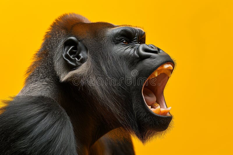 Dominant Force: Aggressive Gorilla on Yellow Background. Generative Ai ...