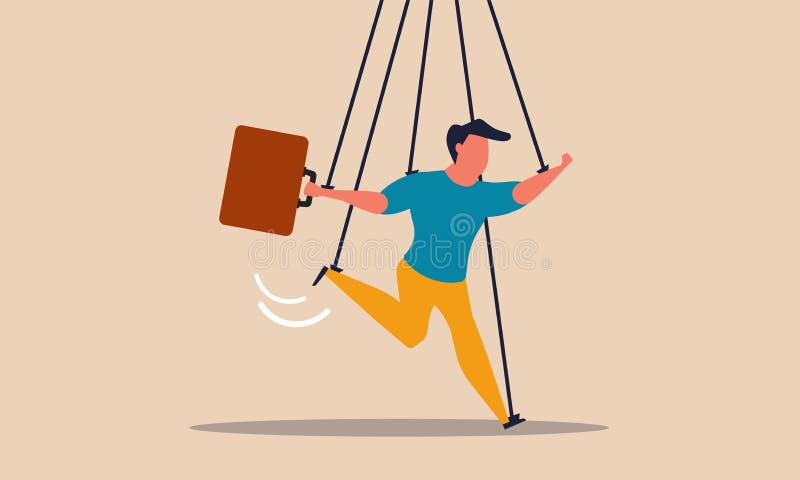 Domination Boss and Puppet Pulling Slave Man. Business Controlled and ...