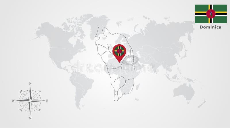 Dominica Flag Icon Design with Map Outline Stock Vector - Illustration ...