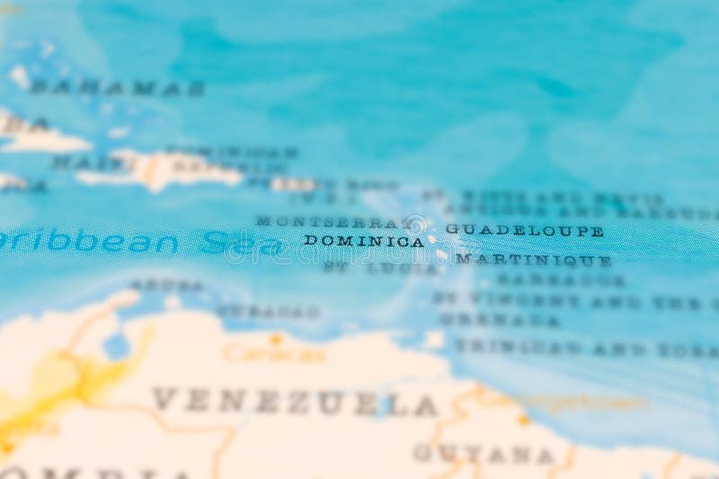 Dominica in Focus on a Tilted World Map. Stock Illustration ...