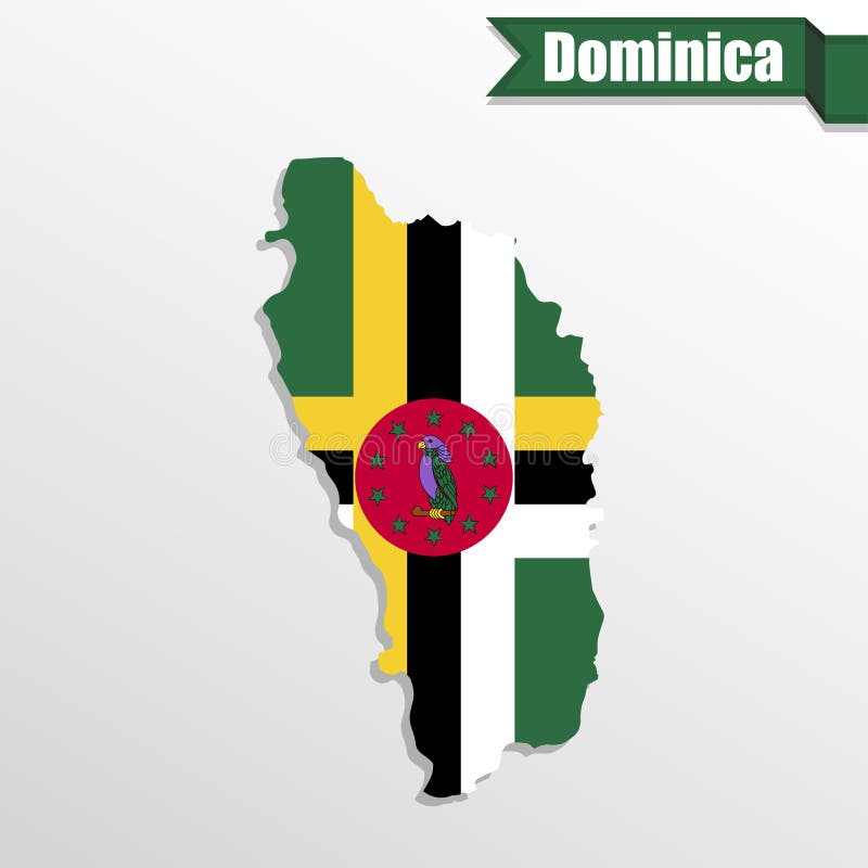 Dominica Map with Flag Inside and Ribbon Stock Vector - Illustration of ...