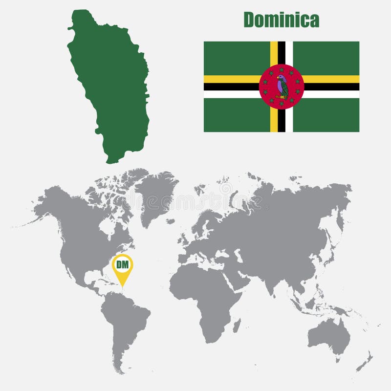 Dominica Map on a World Map with Flag and Map Pointer. Vector ...