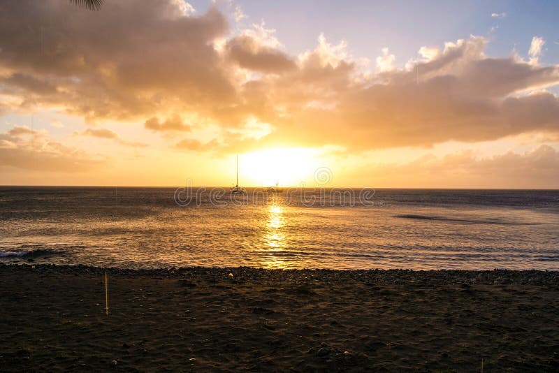 Dominica Sunset Landscape stock image. Image of palm - 91449871