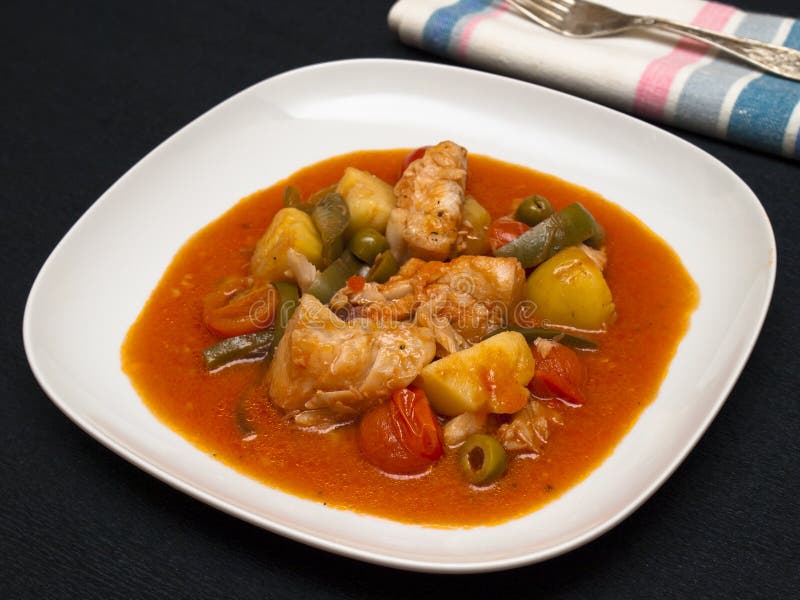 Dominican cod dish stock photo. Image of fork, creole - 79633708