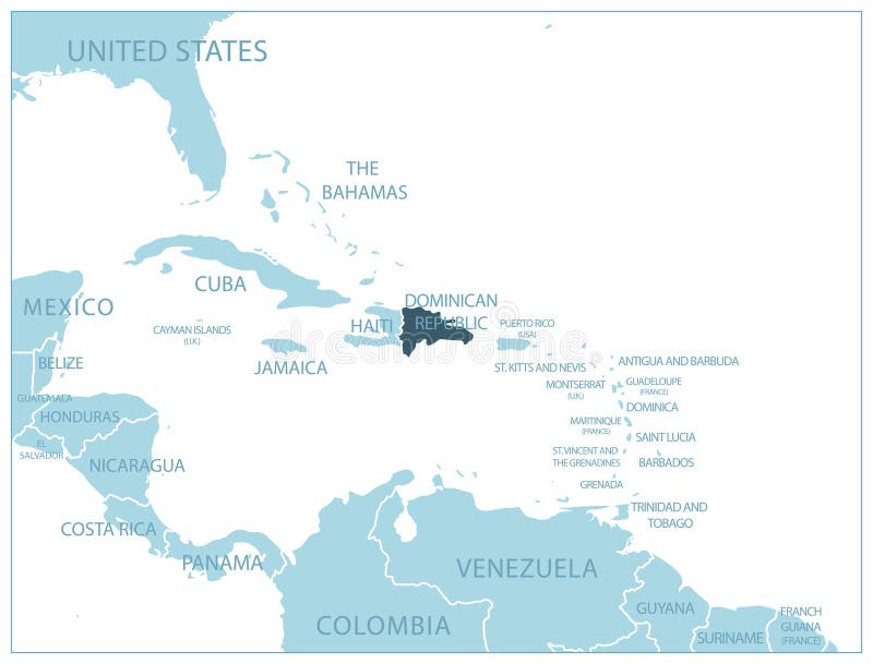 Dominican Republic - Blue Map with Neighboring Countries and Names ...