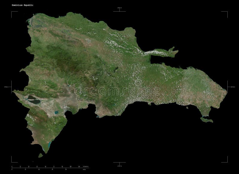 Dominican Republic Shape on Black. High-res Satellite Stock ...