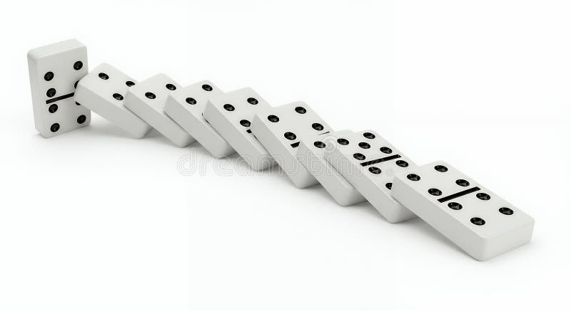 Domino Effect Causing a Chain Reaction on a White Background Stock ...