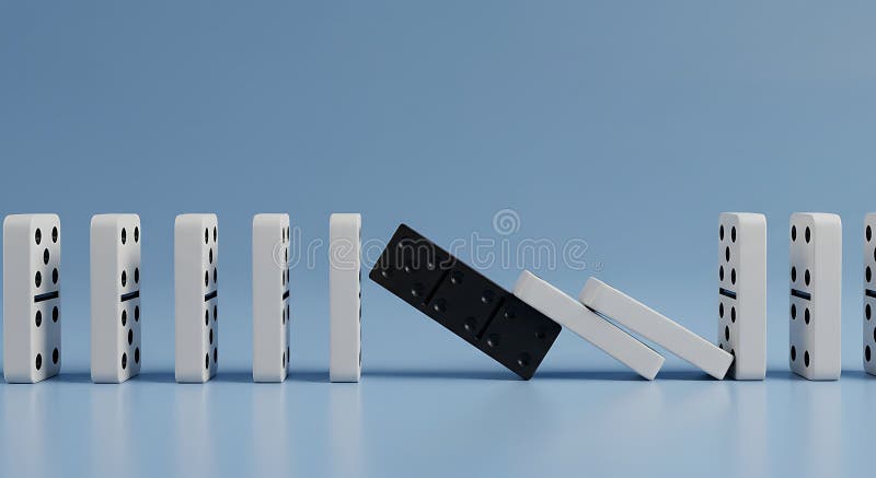 Domino Effect Concept with Falling Tiles and One Black Tile Stock Photo ...