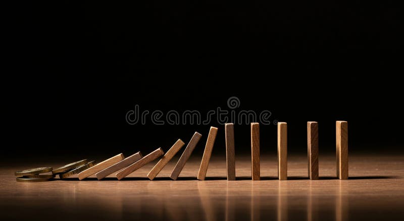 Domino Effect Visualized with Coins and Wooden Blocks, Symbolizing ...
