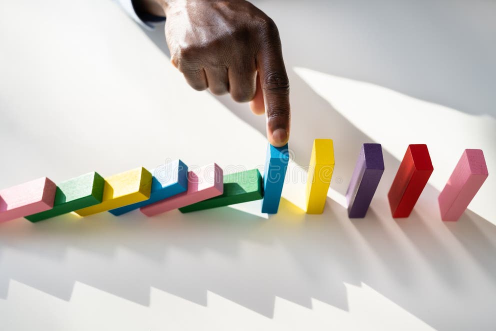 Domino Fall Prevention and Stop Stock Photo - Image of game, domino ...