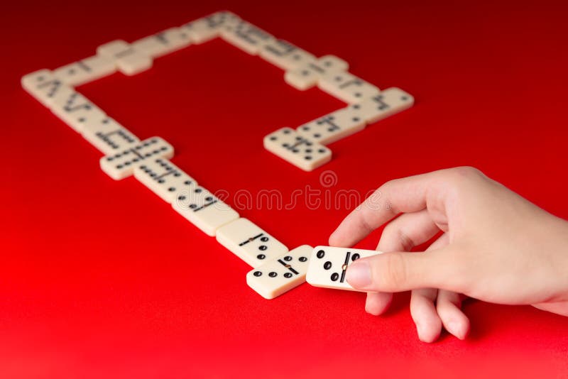 Domino Players Hand Placing a Rectangular Acrylic Tiles. Board Game ...