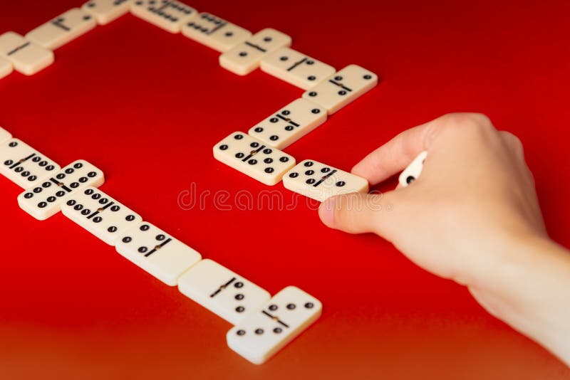Domino Players Hand Placing a Rectangular Acrylic Tiles. Board Game ...