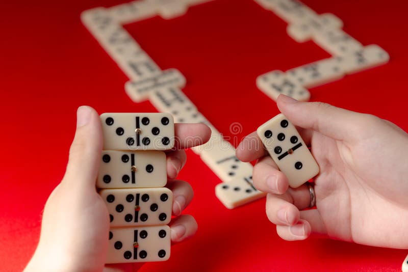 Domino Players Hands Holding Rectangular Number Blocks. Board Game ...