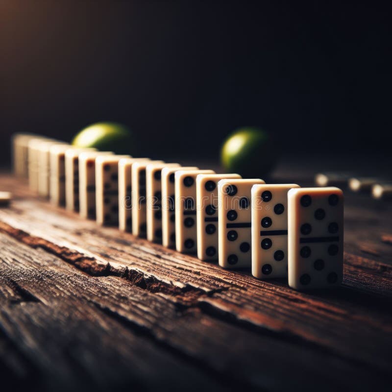 Dominoes Topping in a Line in Dark Environment Copy Space Stock Photo ...