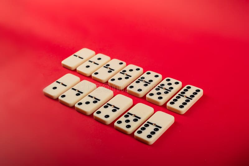 Dominoes with Red Background, Copy Space and Various Angles Stock Image ...