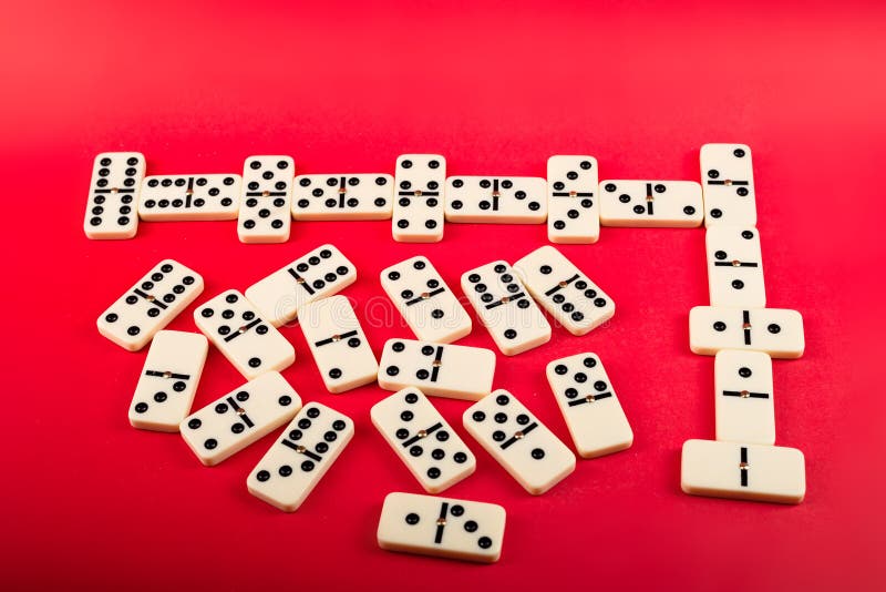Dominoes with Red Background, Copy Space and Various Angles Stock Photo ...