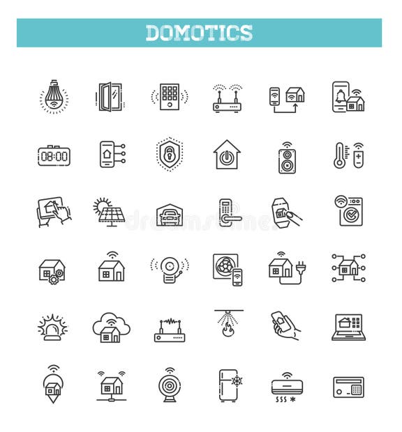 Domotics Icons . Linear Dot Style Icons. Stock Illustration ...