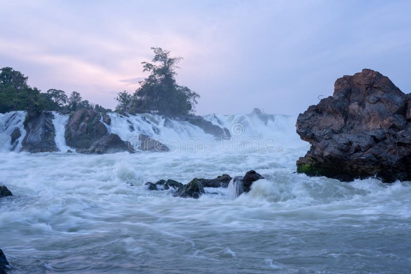 Don Pha Pheng Waterfall, Laos Stock Image - Image of pang, boat: 117815819