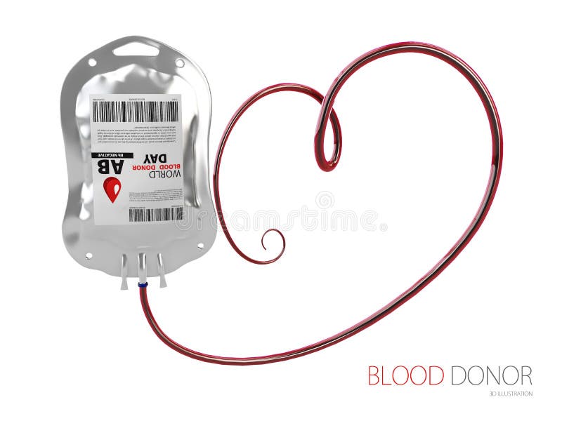 Donate Blood Concept with Blood Bag and Heart. 3d Illustration Stock ...
