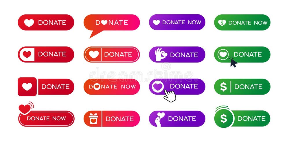 Donate Button Icon Set. Heart Symbol Web Elements Stock Vector ...