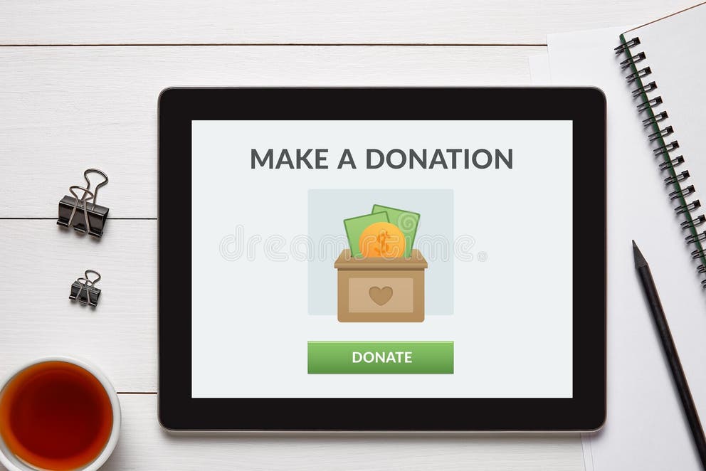 Donate Concept on Tablet Screen Stock Photo - Image of contribution ...