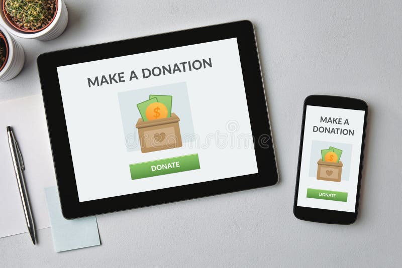 Donate Concept On Tablet And Smartphone Screen Stock Photo - Image of ...
