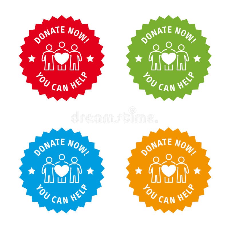 Donate Now Seal - Set of Different Coloured Badges Stock Vector ...
