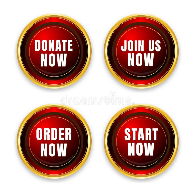 Luxury Golden Set of Buttons Social Media Icon Donate Now Stock Vector ...