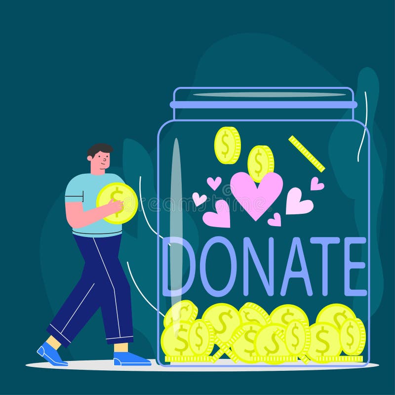 Modern Illustration of Charity and Donation. Volunteer Giving Money ...