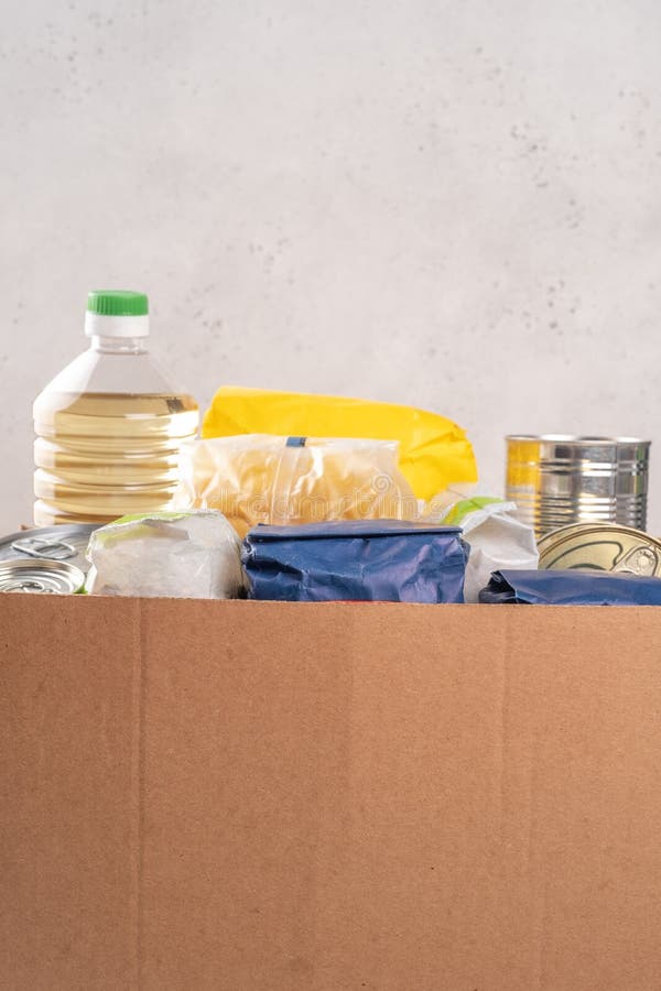 Donation Box with Food. Humanitarian Aid. Stock Image - Image of goods ...