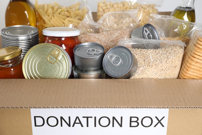 Donation Box Full of Different Food , Closeup Stock Photo - Image of ...