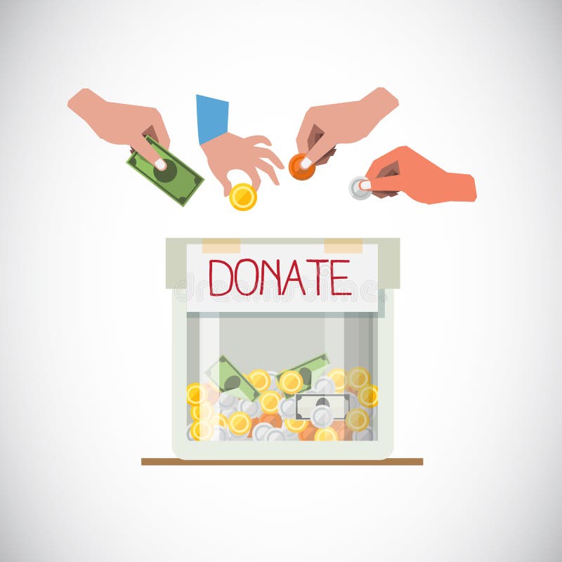 Donation box with hand - stock illustration. Illustration of isolated ...