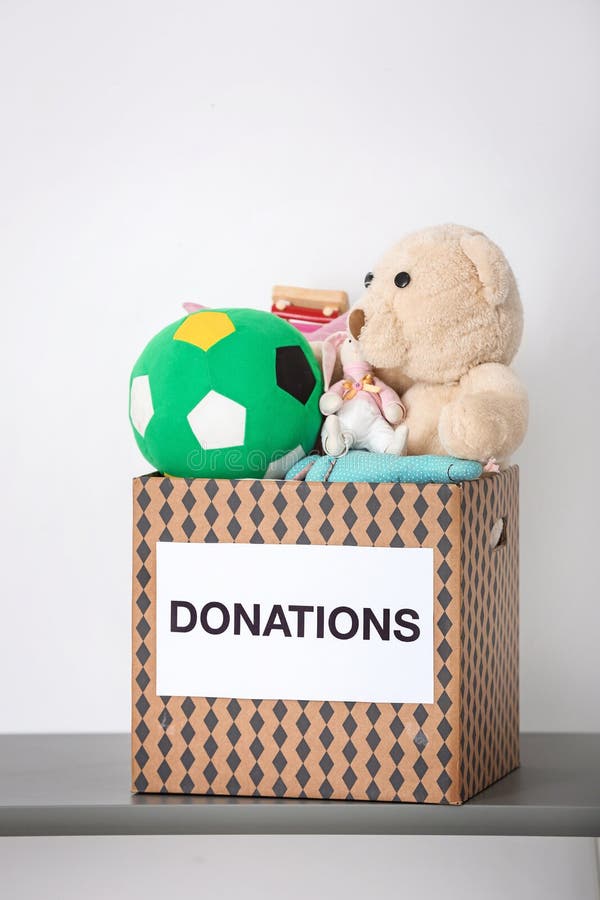 Donation Box with Toys on Table Stock Image - Image of donation ...
