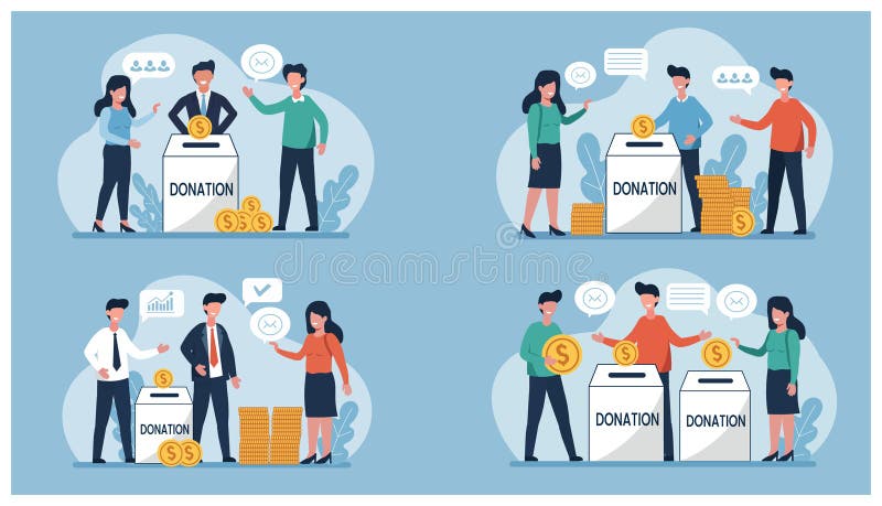 Donation Boxes and Giving People Vector Illustration Set Stock Vector ...