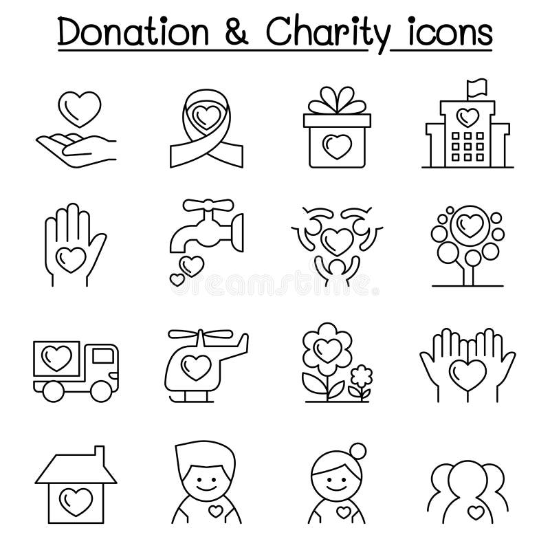 Charity & Donation Icons Set in Thin Line Style Stock Vector ...
