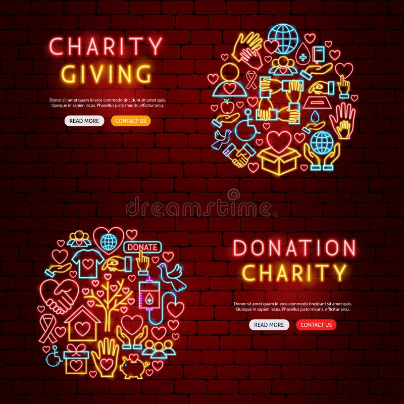 Donation Charity Neon Banners Stock Vector - Illustration of blood ...