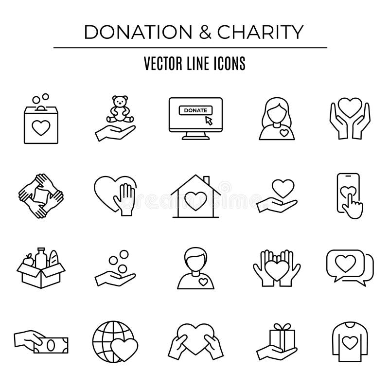 Donation and Charity Outline Icon Set. Editable Stroke. Stock Vector ...