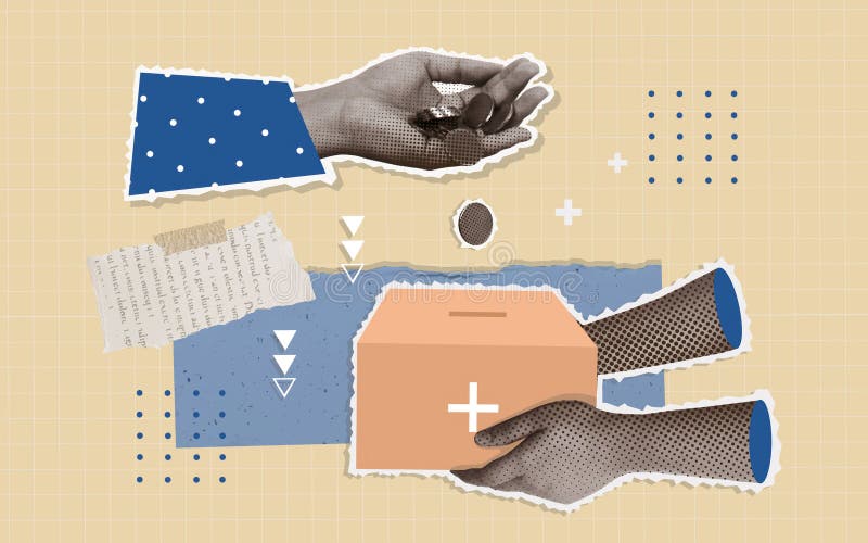 Donation Collage Illustrating Generosity and Community Support. Vector ...