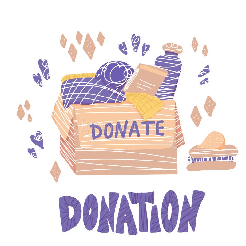 Donation Concept. Box with Stuff and Text. Stock Vector - Illustration ...