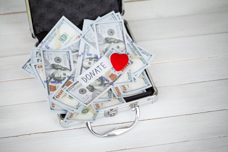 Donation Concept. Case with Dollars on White Background. Donations ...
