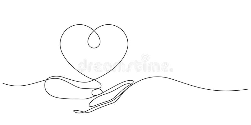 Donation Concept, Human Hand Care and Support Heart Shape One Line ...