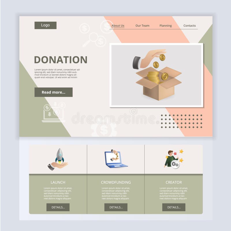Donation Flat Landing Page Website Template. Launch, Crowdfunding ...