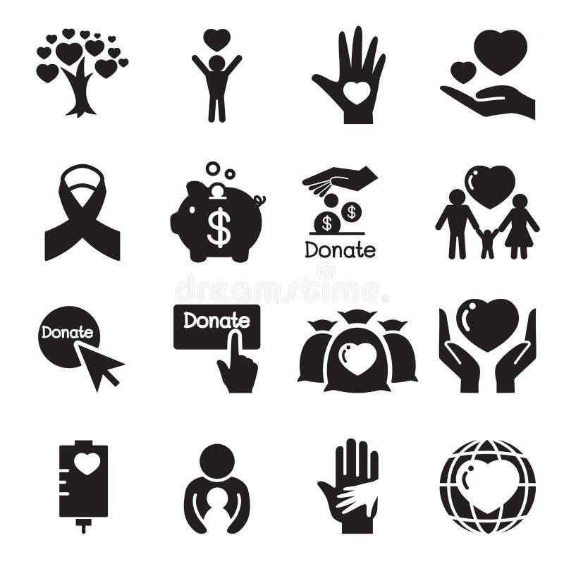 Donation & Giving Icons Set Stock Vector - Illustration of money ...